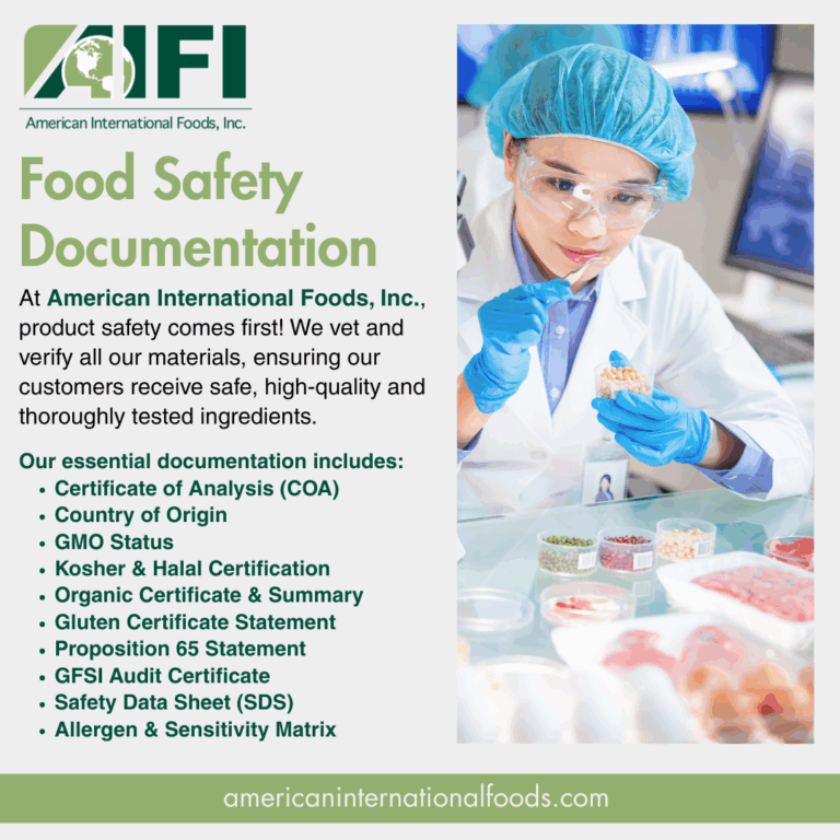 Ingredient Documentation | Certification & Spec Sheets | AIFI